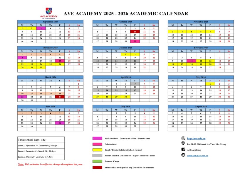 School Calendar | AVE ACADEMY